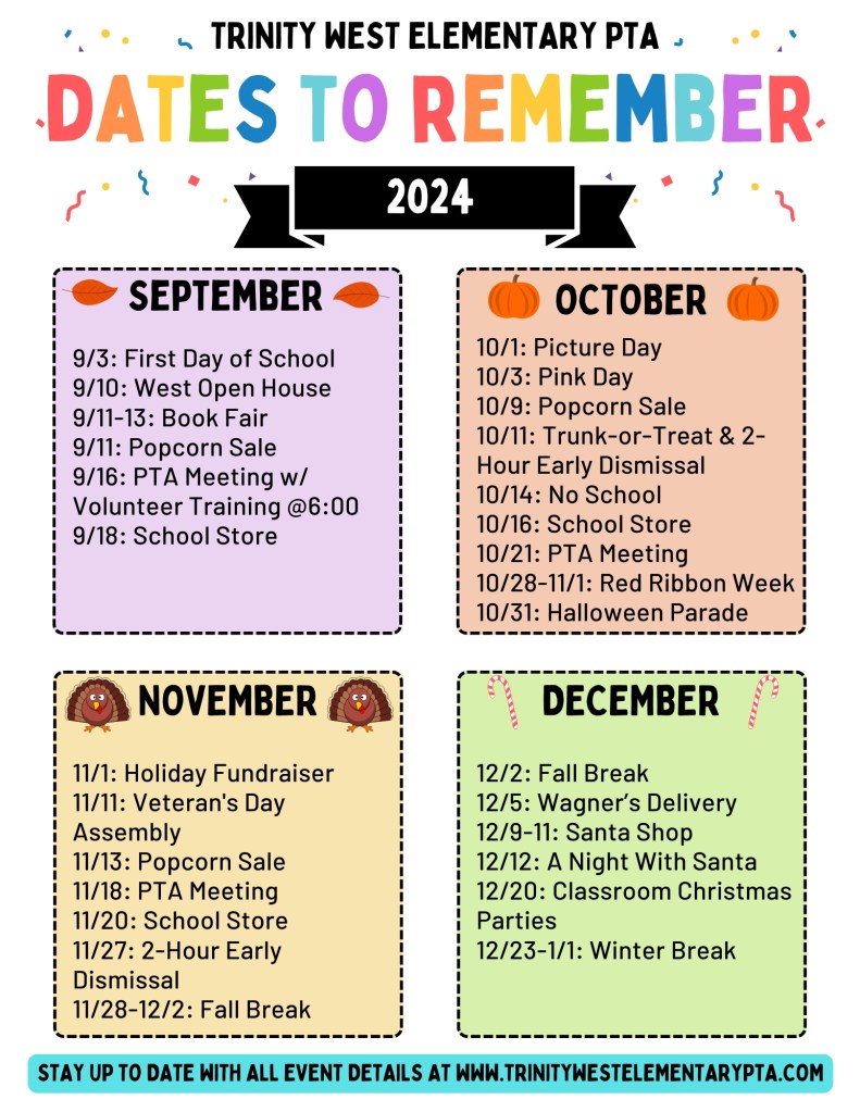 Calendars – Trinity West Elementary PTA
